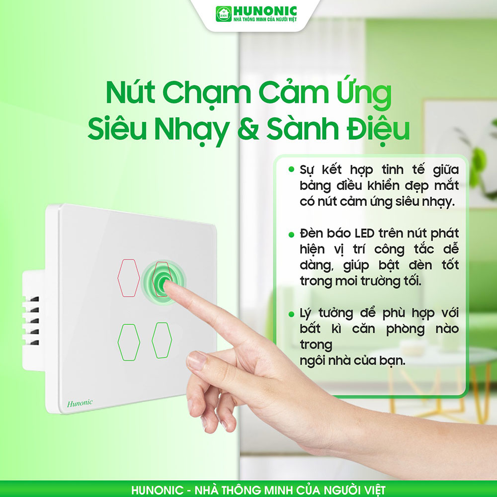 Công Tắc Cảm Ứng 4 Nút Bluetooth Mesh Hunonic Datic Màu Đen